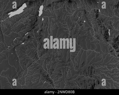 Manyara, region of Tanzania. Grayscale elevation map with lakes and ...