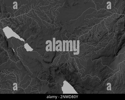 Mbeya, region of Tanzania. Grayscale elevation map with lakes and ...