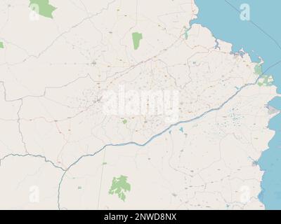 Mtwara, region of Tanzania. Open Street Map. Locations of major cities ...