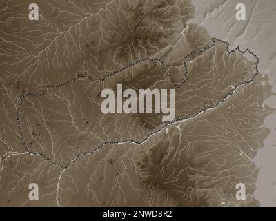 Mtwara, region of Tanzania. Colored elevation map with lakes and rivers ...