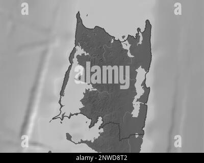 Pemba North, region of Tanzania. Grayscale elevation map with lakes and ...