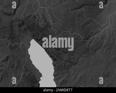 Njombe, region of Tanzania. Grayscale elevation map with lakes and ...