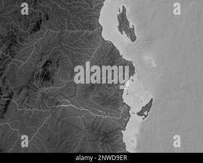 Pwani, region of Tanzania. Grayscale elevation map with lakes and ...