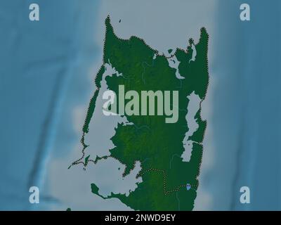 Pemba North, region of Tanzania. Colored elevation map with lakes and ...