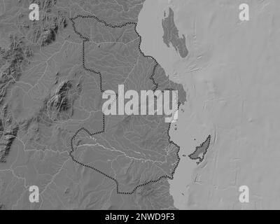 Pwani, region of Tanzania. Bilevel elevation map with lakes and rivers ...