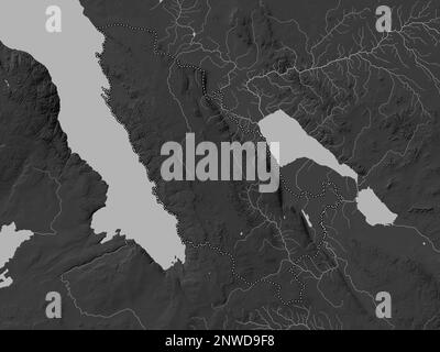 Rukwa, region of Tanzania. Grayscale elevation map with lakes and ...
