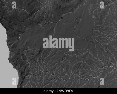 Ruvuma, region of Tanzania. Grayscale elevation map with lakes and ...