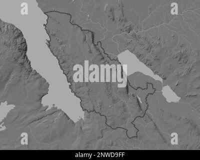 Rukwa, region of Tanzania. Bilevel elevation map with lakes and rivers ...