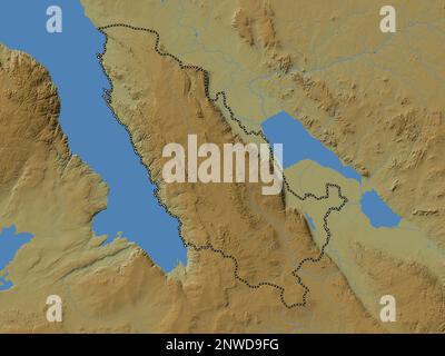 Rukwa, region of Tanzania. Colored elevation map with lakes and rivers ...