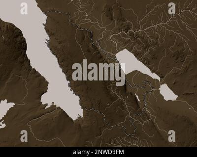 Rukwa, region of Tanzania. Colored elevation map with lakes and rivers ...