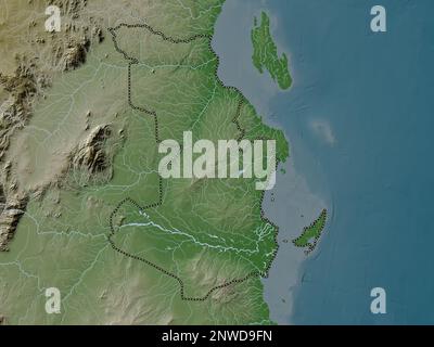 Pwani, region of Tanzania. Colored elevation map with lakes and rivers ...
