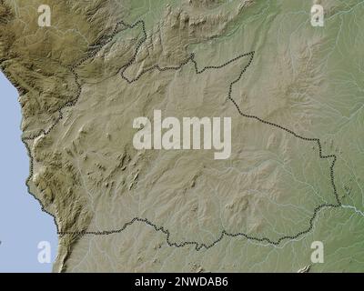Ruvuma, region of Tanzania. Colored elevation map with lakes and rivers ...