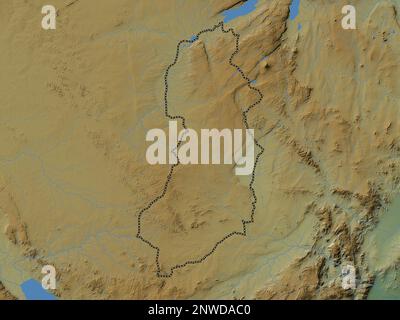 Singida, region of Tanzania. Colored elevation map with lakes and ...
