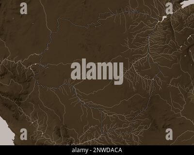 Tabora, region of Tanzania. Colored elevation map with lakes and rivers ...