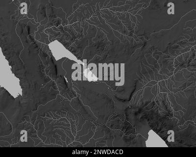 Songwe, region of Tanzania. Grayscale elevation map with lakes and ...