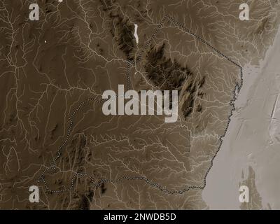 Tanga, region of Tanzania. Colored elevation map with lakes and rivers ...