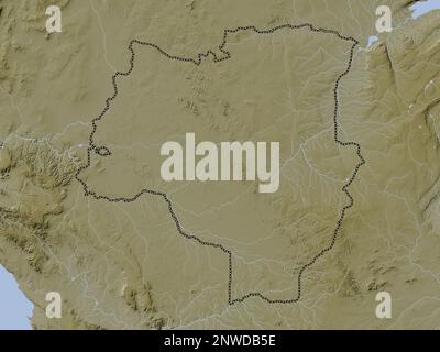 Tabora, region of Tanzania. Colored elevation map with lakes and rivers ...