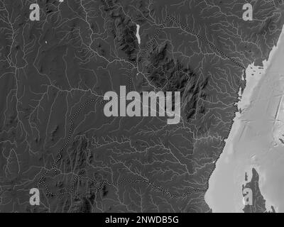 Tanga, region of Tanzania. Grayscale elevation map with lakes and ...
