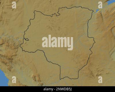 Tabora, region of Tanzania. Colored elevation map with lakes and rivers ...
