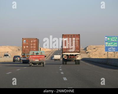 Giza, Egypt, January 26 2023: flatbed truck big vehicle with a steel ...