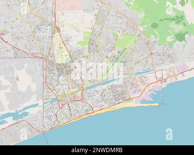 Lome, capital city of Togo. Open Street Map. Locations and names of ...