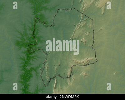 Kara, region of Togo. Colored elevation map with lakes and rivers ...