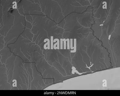 Maritime, region of Togo. Grayscale elevation map with lakes and rivers ...
