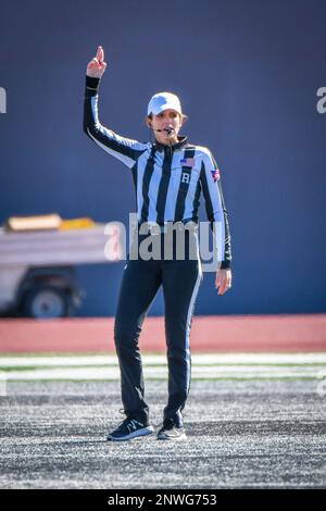 YPSILANTI, MI - OCTOBER 13: Referee Amanda Sauer waits on the field ...