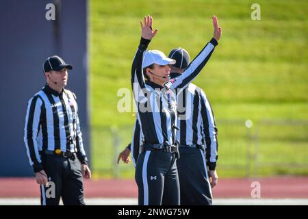YPSILANTI, MI - OCTOBER 13: Referee Amanda Sauer waits on the field ...