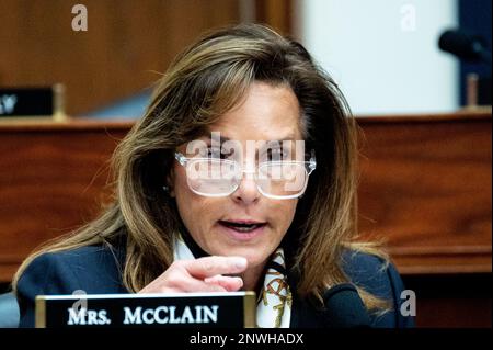 U.S. Representative Lisa McClain (R-MI) speaking at a press conference ...
