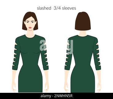 Slashed sleeves 3-4 length clothes character beautiful lady in lavender ...