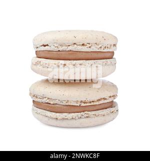 Beige macarons on white background. Delicious dessert Stock Photo - Alamy