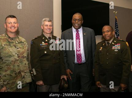 NETCOM’s Chief Warrant Officer 5 Deshawn Bell speaks to the audience at ...
