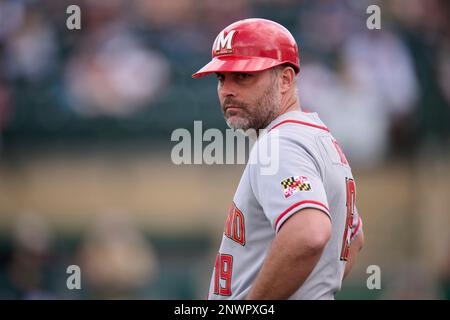 Maryland Terrapins coach Matt Swope (19) during an NCAA baseball game ...