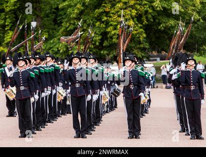 Norwegian royal guard, in their parade uniforms marching in the ...