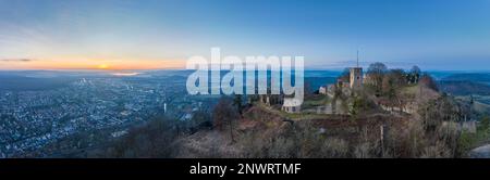 The Hohentwiel fortress ruins with a view of the town of Singen am ...