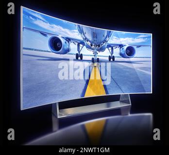 3d rendering of a curved television screen monitor isolated in studio ...