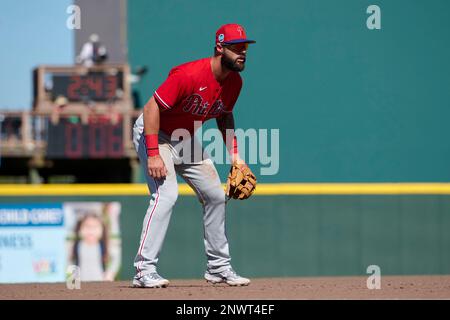 Philadelphia Phillies third baseman Weston Wilson (77) throws to second ...