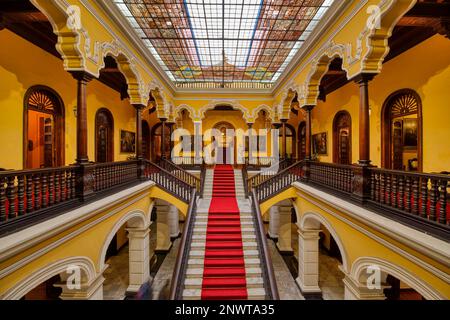 Archbishop's Palace, Main Hall sumptuous stairway and stained-glass ...