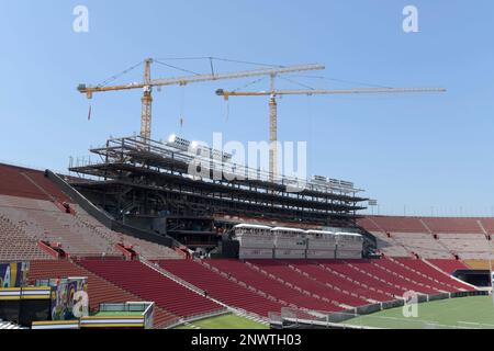 General overall view of renovation of the Los Angeles Memorial Coliseum ...