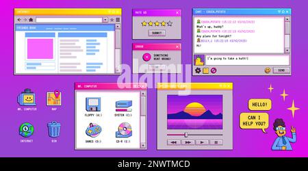 y2k interface, icon, browser computer window set pastel Retrowave pc ...