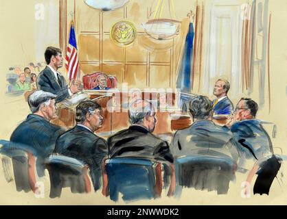 This courtroom sketch, from left, depicts Madison County prosecutor Rob ...