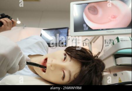 A picture shows a robot mikoto at Tokyo Medical and Dental University ...