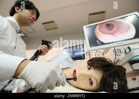 A picture shows a robot mikoto at Tokyo Medical and Dental University ...