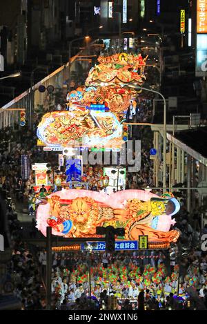 Nebuta Festival, large lantern floats featuring samurai warrior parade ...