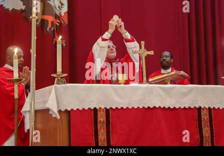 Roman Catholic Archbishop Timothy Broglio says a prayer during a mass ...
