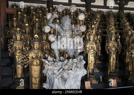 A photo shows the unveiled stature of Raijin (god of thunder) moved to ...