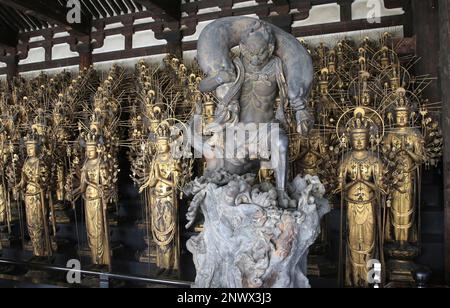 A photo shows the unveiled stature of Raijin (god of thunder) moved to ...