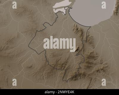 Ben Arous, governorate of Tunisia. Colored elevation map with lakes and ...