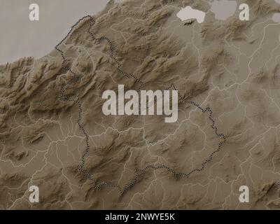 Beja, governorate of Tunisia. Colored elevation map with lakes and ...